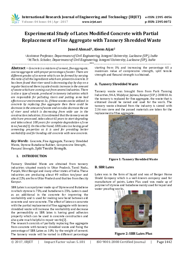 (PDF) Experimental Study of Latex Modified Concrete with Partial ...