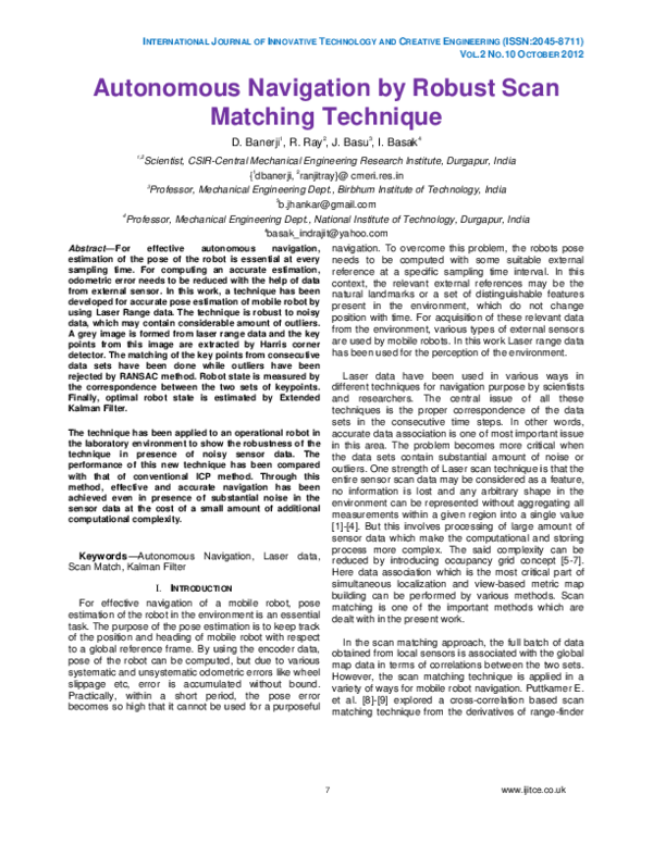 Pdf Autonomous Navigation By Robust Scan Matching Technique