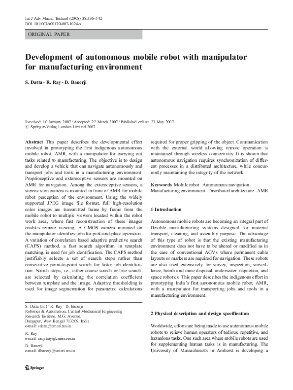 (PDF) Development of autonomous mobile robot with manipulator for ...