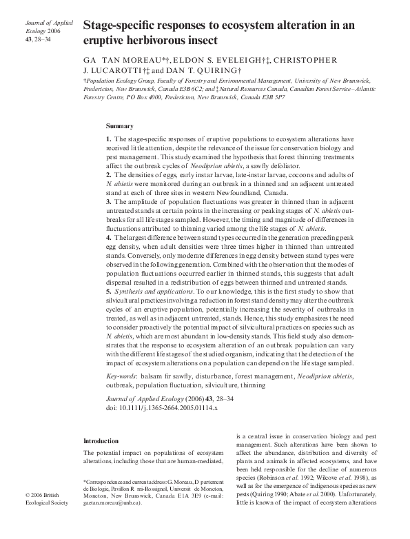 (PDF) Stage-specific responses to ecosystem alteration in an eruptive ...