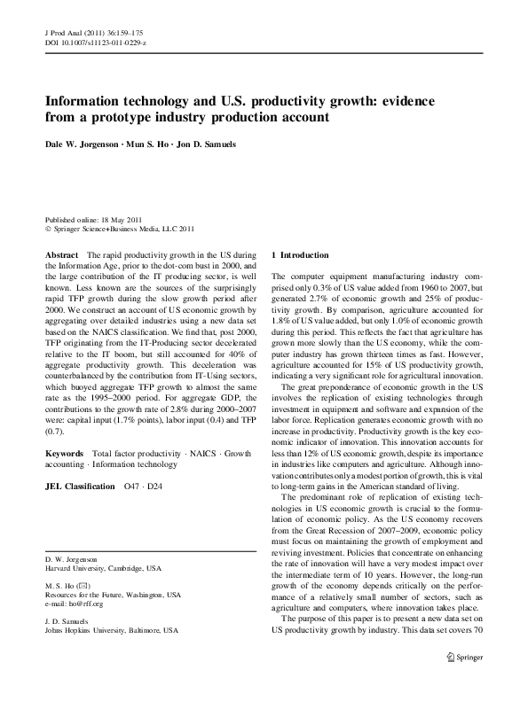 (PDF) Information technology and U.S. productivity growth: evidence ...