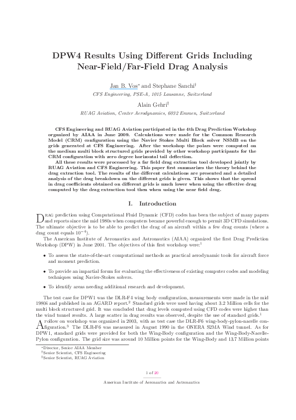 Pdf Drag Prediction Workshop 4 Results Using Different Grids