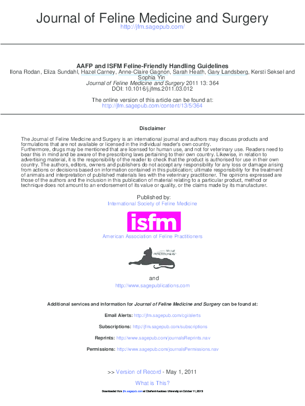 (PDF) AAFP and ISFM Feline-Friendly Handling Guidelines
