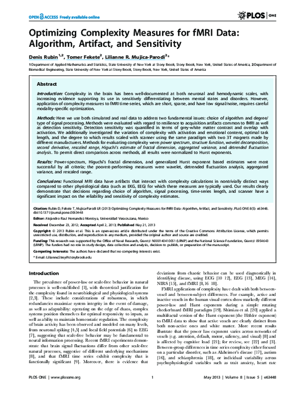 Pdf Optimizing Complexity Measures For Fmri Data Algorithm Artifact 4649