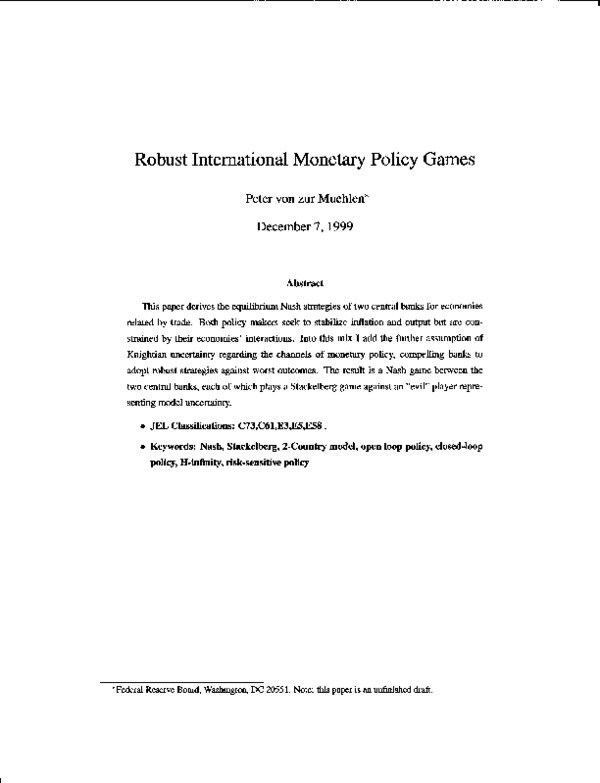 (PDF) Robust International Monetary Policy Games