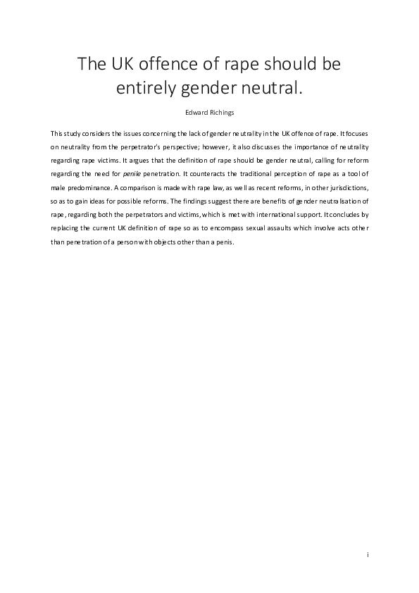 (PDF) The UK offence of rape should be entirely gender neutral
