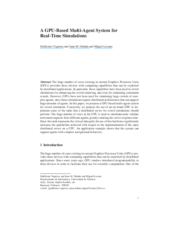 Pdf A Gpu Based Multi Agent System For Real Time Simulations