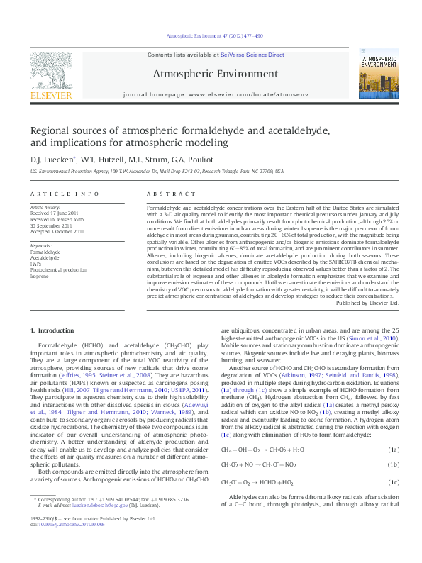 (PDF) Regional sources of atmospheric formaldehyde and acetaldehyde ...