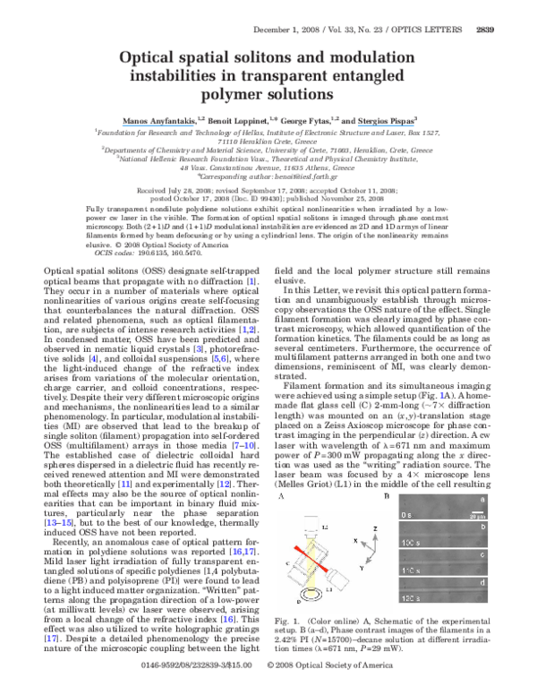 (PDF) Optical spatial solitons and modulation instabilities in transparent entangled polymer ...