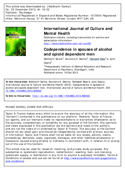 (PDF) Codependence in spouses of alcohol and opioid dependent men