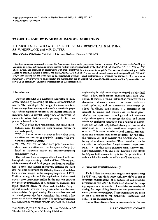 (PDF) Target telemetry in medical isotope production | Jerry Nickles ...
