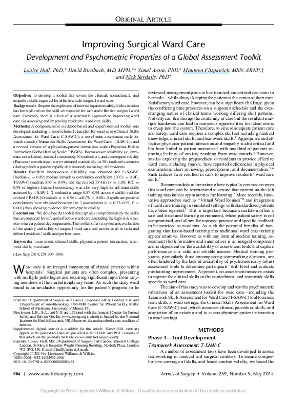 (PDF) Improving Surgical Ward Care