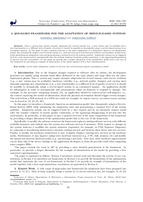 Pdf A Qos Based Framework For The Adaptation Of Service Based Systems