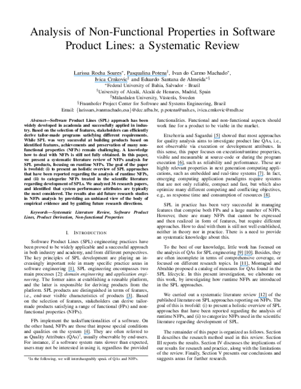(PDF) Analysis of Non-functional Properties in Software Product Lines: A Systematic Review