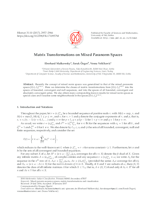 Pdf Matrix Transformations On Mixed Paranorm Spaces