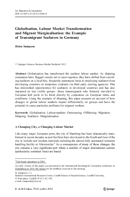 (PDF) Globalisation, Labour Market Transformation and Migrant ...