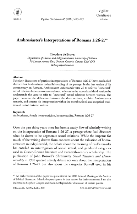 (PDF) Ambrosiasters Interpretations o f Romans 1:26-27