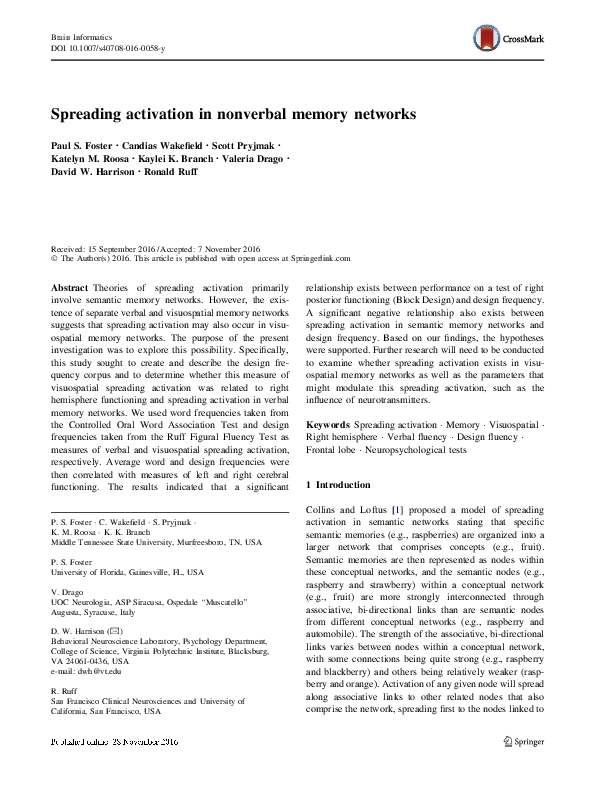 (PDF) Spreading activation in nonverbal memory networks | David ...