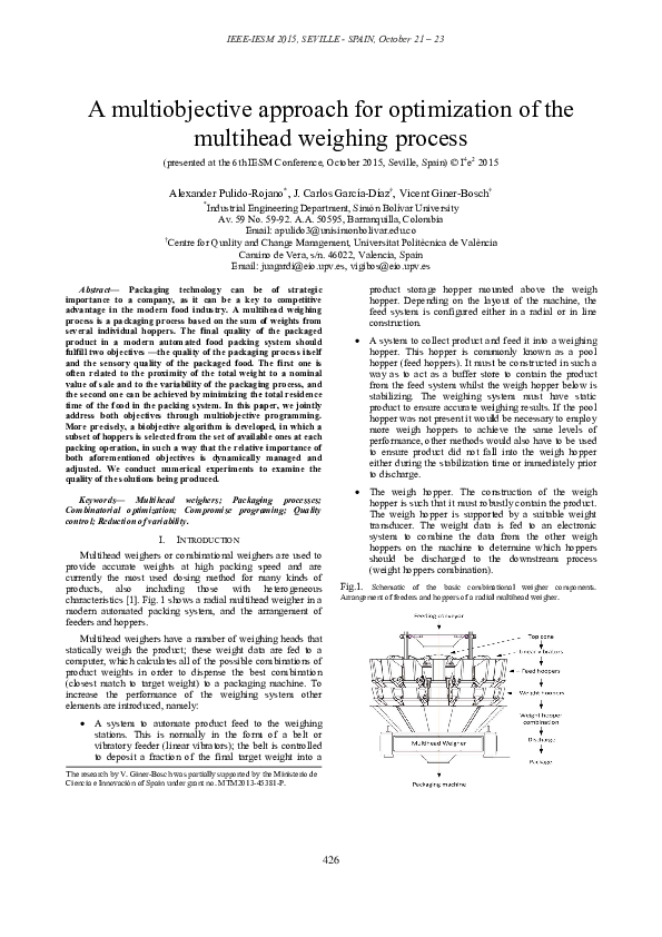(PDF) A multiobjective approach for optimization of the multihead weighing process