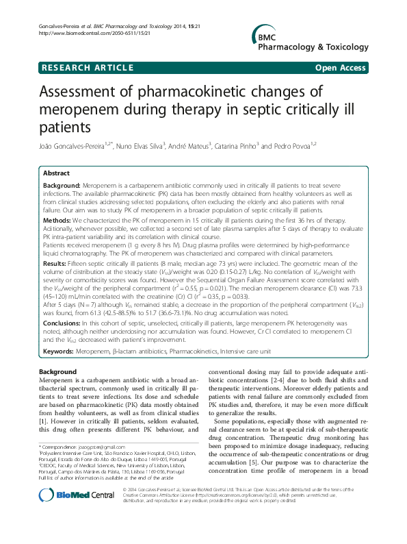(PDF) Assessment of pharmacokinetic changes of meropenem during therapy ...
