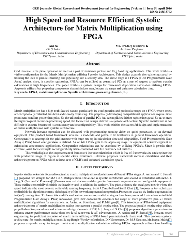 (PDF) High Speed and Resource Efficient Systolic Architecture for Matrix Multiplication using ...