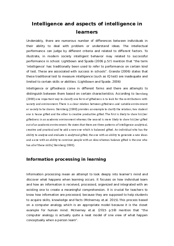 (DOC) Intelligence and aspects of intelligence in learners.docx