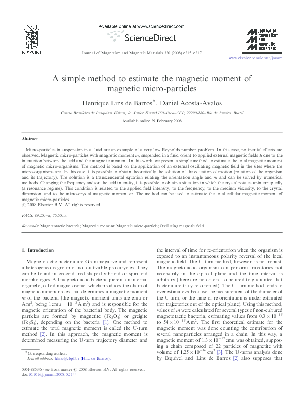 (PDF) A simple method to estimate the magnetic moment of magnetic micro ...