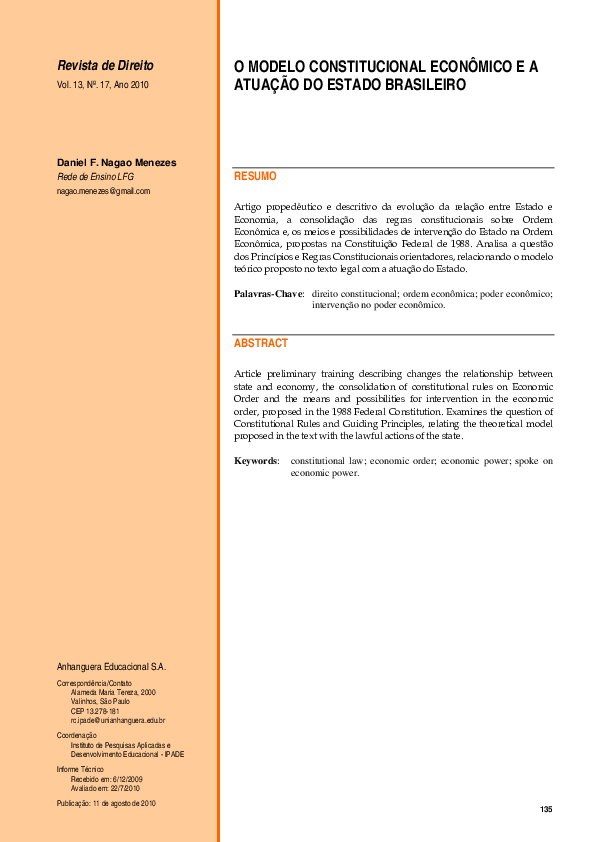 (PDF) Revista de Direito O MODELO CONSTITUCIONAL ECONÔMICO E A ATUAÇÃO ...