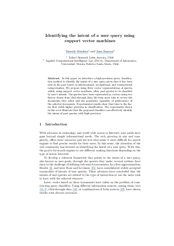(PDF) Identifying the Intent of a User Query Using Support Vector Machines