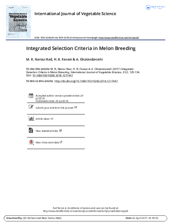(PDF) Integrated Selection Criteria in Melon Breeding