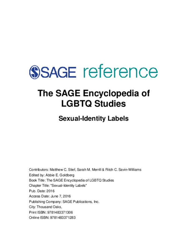 (PDF) Sexual-Identity Labels, The SAGE Encyclopedia of LGBTQ Studies