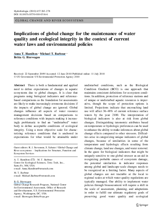 (PDF) Implications of global change for the maintenance of water ...