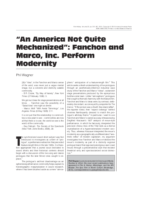 (PDF) 'An America Not Quite Mechanized': Fanchon and Marco Perform ...