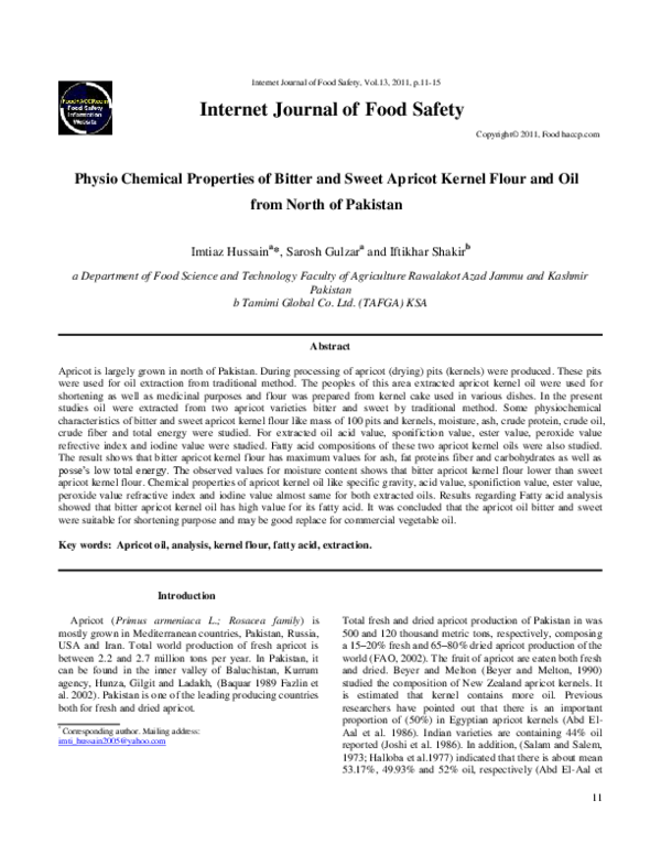 (PDF) Physio Chemical Properties of Bitter and Sweet Apricot Kernel Flour and Oil from North of ...