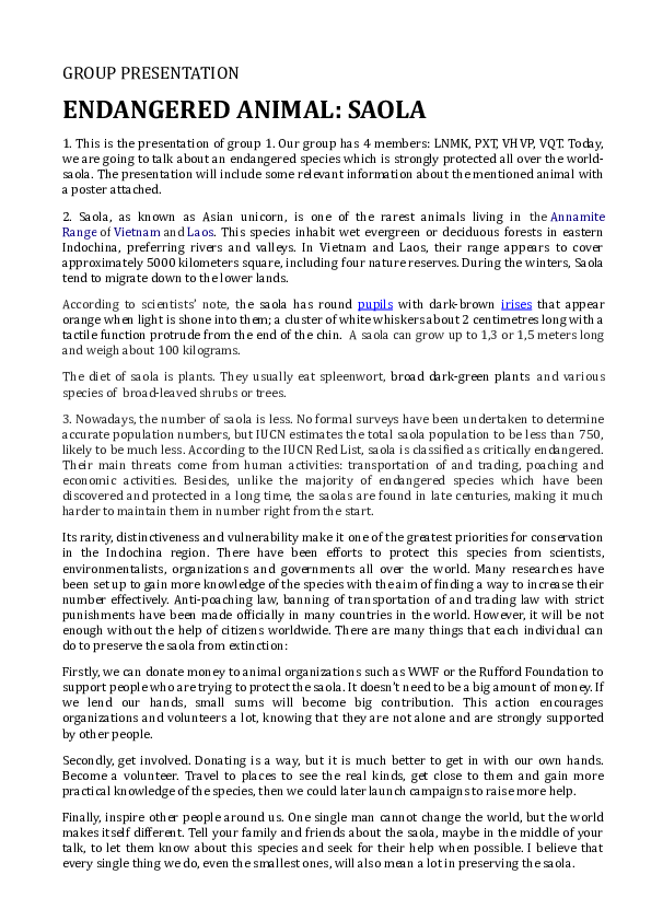 (DOC) ENDANGERED ANIMAL: SAOLA