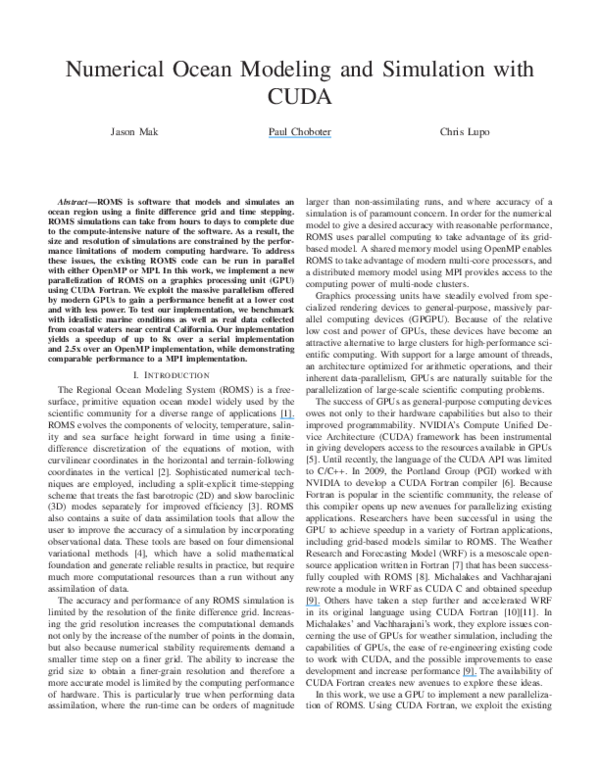 (PDF) Numerical ocean modeling and simulation with CUDA