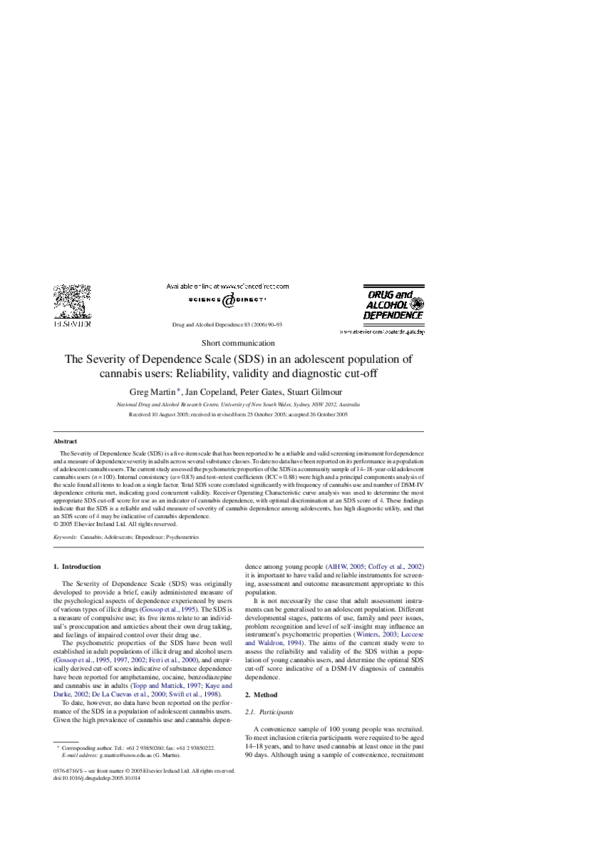 (PDF) The Severity of Dependence Scale (SDS) in an adolescent ...