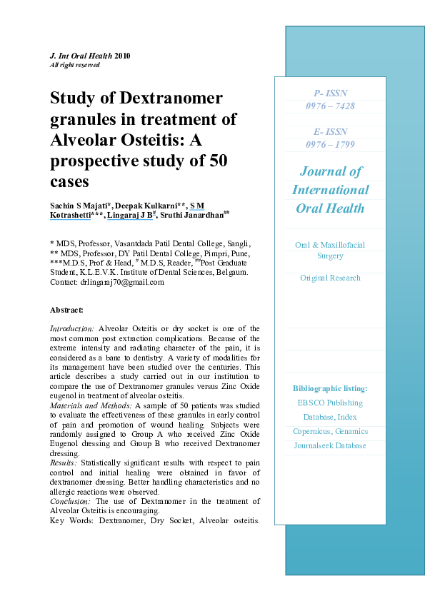 (PDF) Study of Dextranomer granules in treatment of Alveolar Osteitis ...
