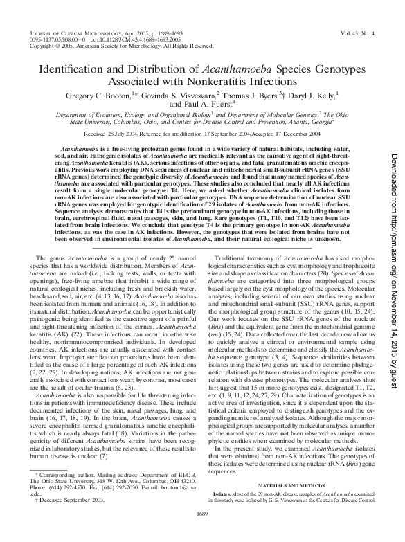 (PDF) Identification and Distribution of Acanthamoeba Species Genotypes ...