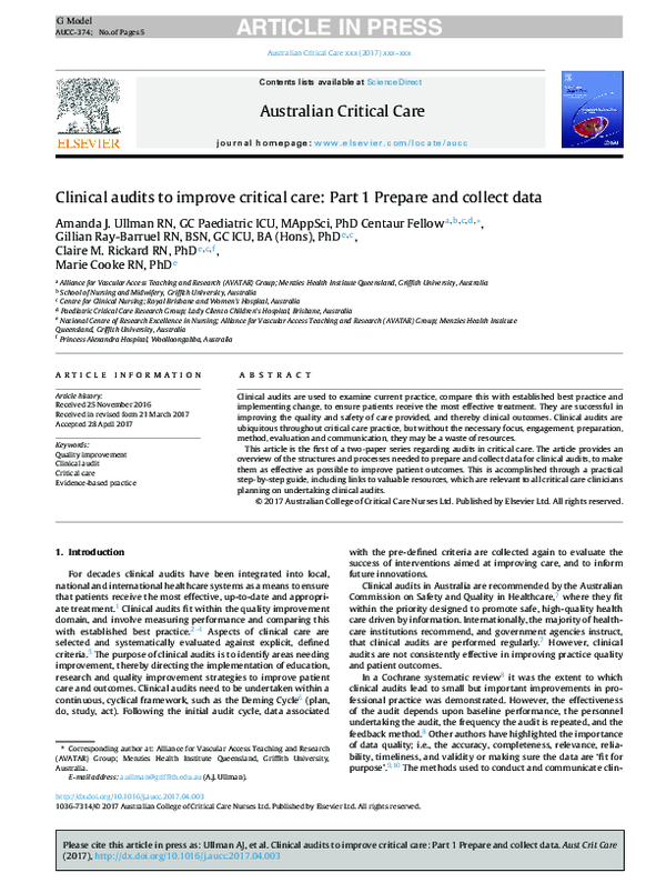 (PDF) Clinical audits to improve critical care: Part 1 Prepare and ...
