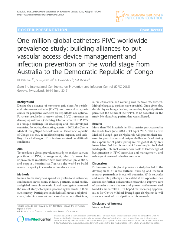 (PDF) One million global catheters PIVC worldwide prevalence study ...
