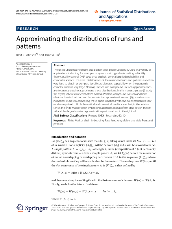 (PDF) Approximating the distributions of runs and patterns