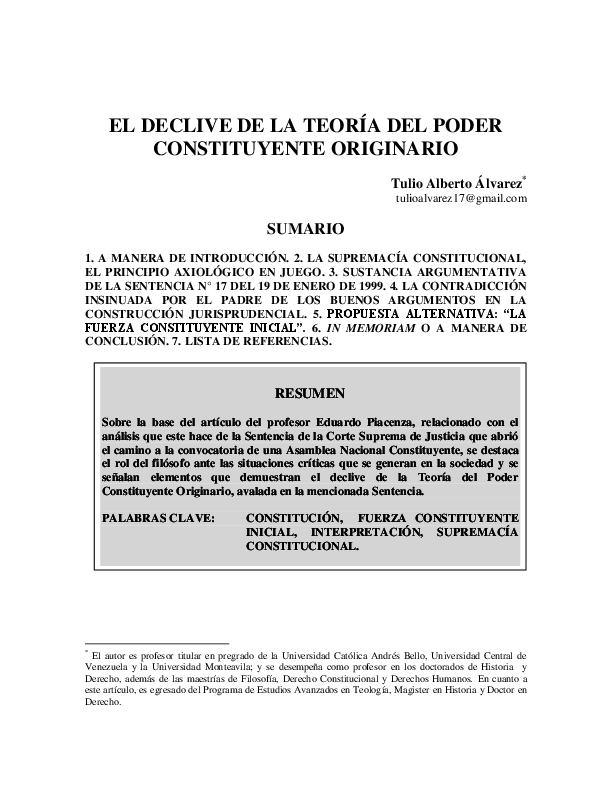 (PDF) EL DECLIVE DE LA TEORÍA DEL PODER CONSTITUYENTE ORIGINARIO