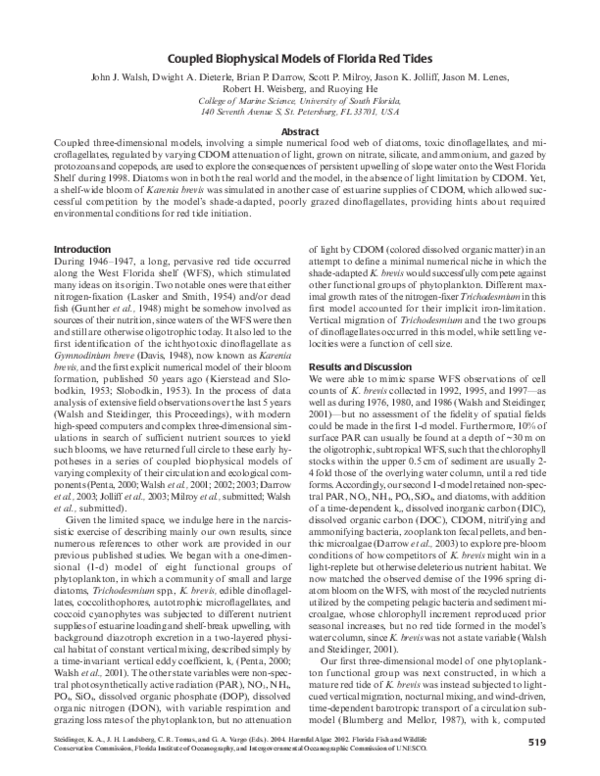 (PDF) Coupled biophysical models of Florida red tides | Scott Milroy ...