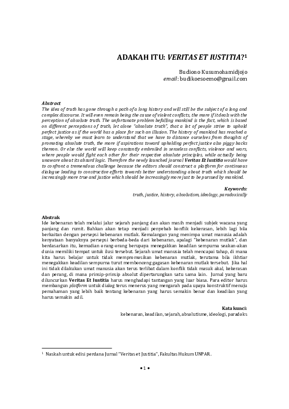 (PDF) ADAKAH ITU: VERITAS ET IUSTITIA? 1 | Veritas Justitia - Academia.edu