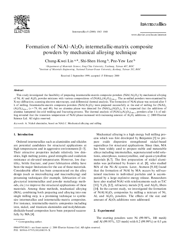 (PDF) Formation of NiAl–Al2O3 intermetallic-matrix composite powders by ...