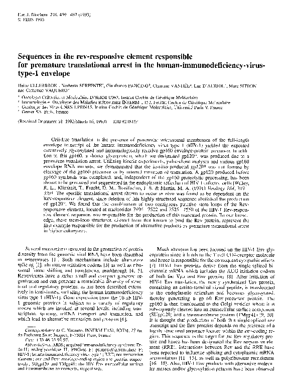 (PDF) Sequences in the rev-responsive element responible for premature ...