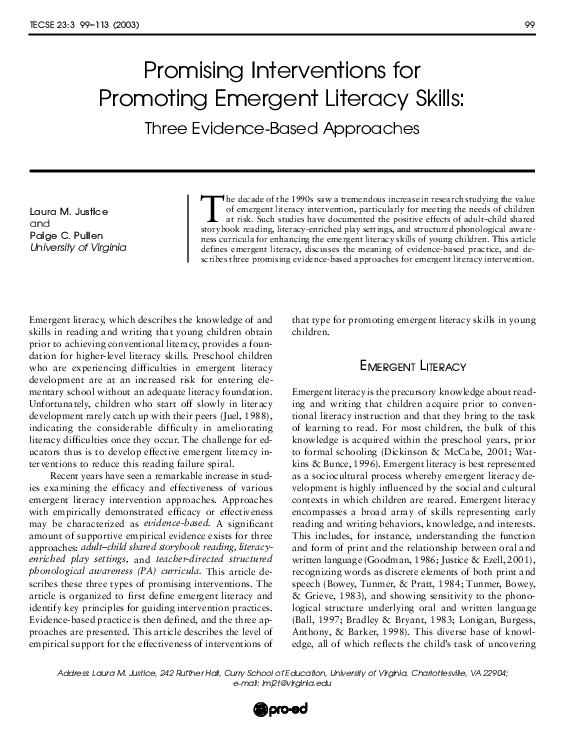 (PDF) Promising Interventions for Promoting Emergent Literacy Skills: Three Evidence-Based ...