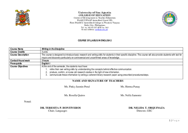 (DOC) OBE SYLLABUS ENGLISH 2 edited