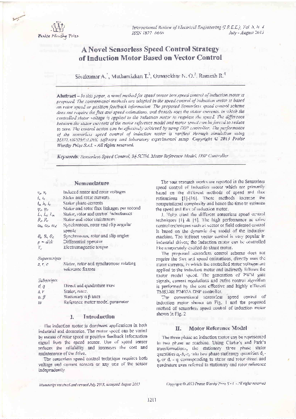Pdf A Novel Sensorless Speed Control Strategy Of Induction Motor